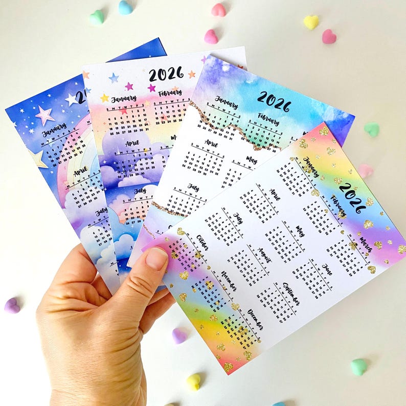 2026 Rainbow Hearts Calendar Sticker: Planner, Journal (A6, B6, A5 ...