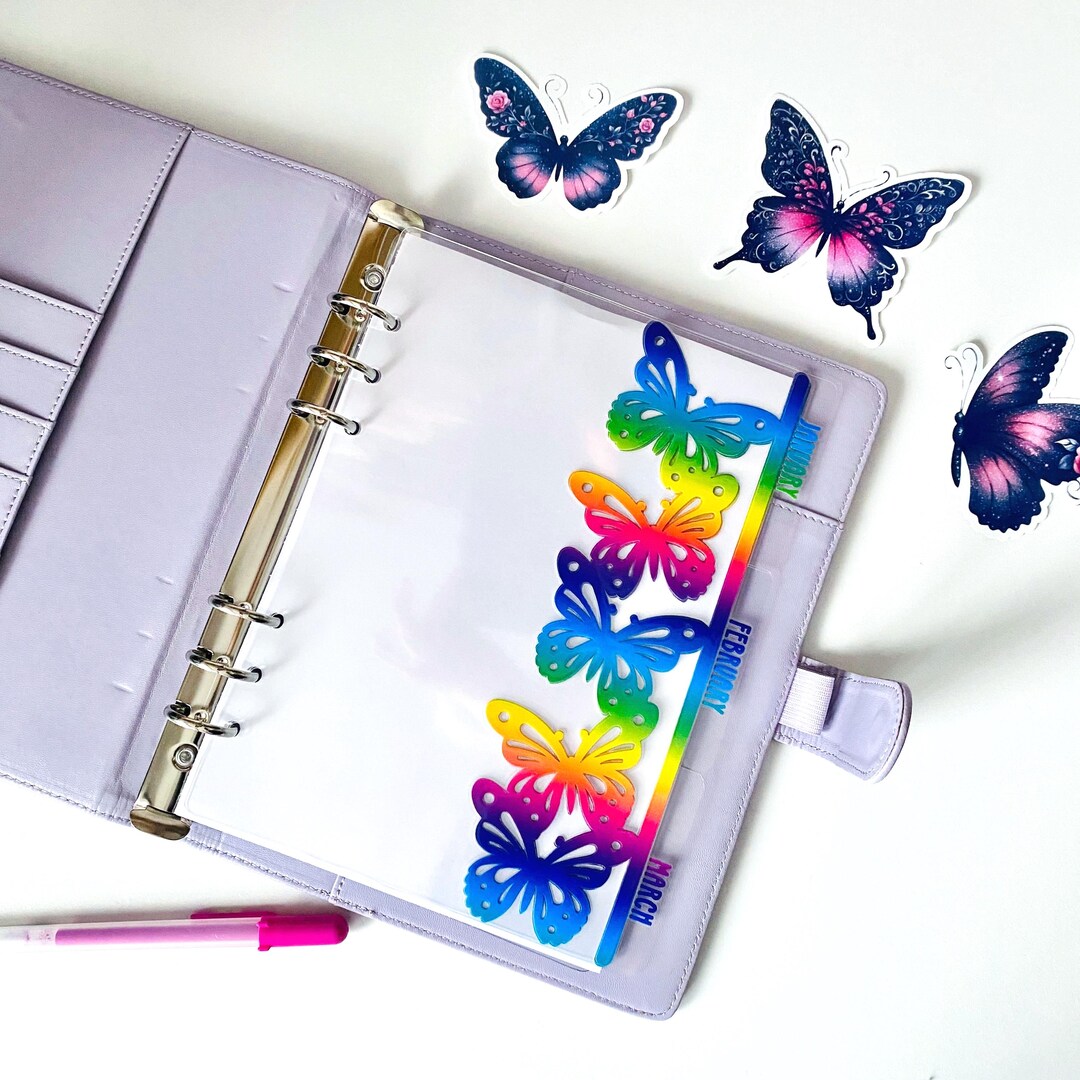 Rainbow Butterfly Planner Dividers for Ring & Disc Binder, Side Tab Set ...