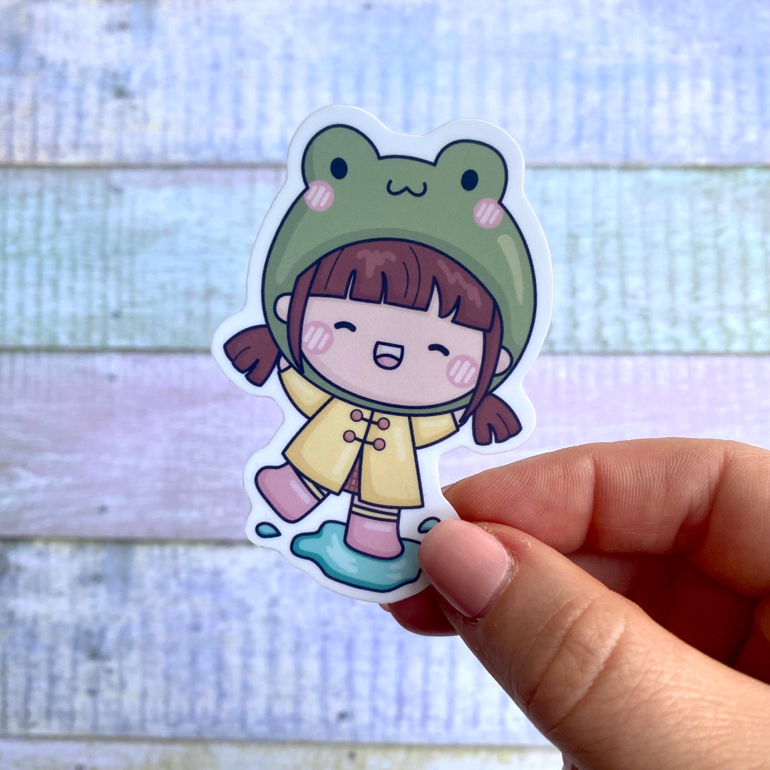 Puddle Sticker, Cute Girl Fat Frog Die Cut Sticker for Planner Journals ...