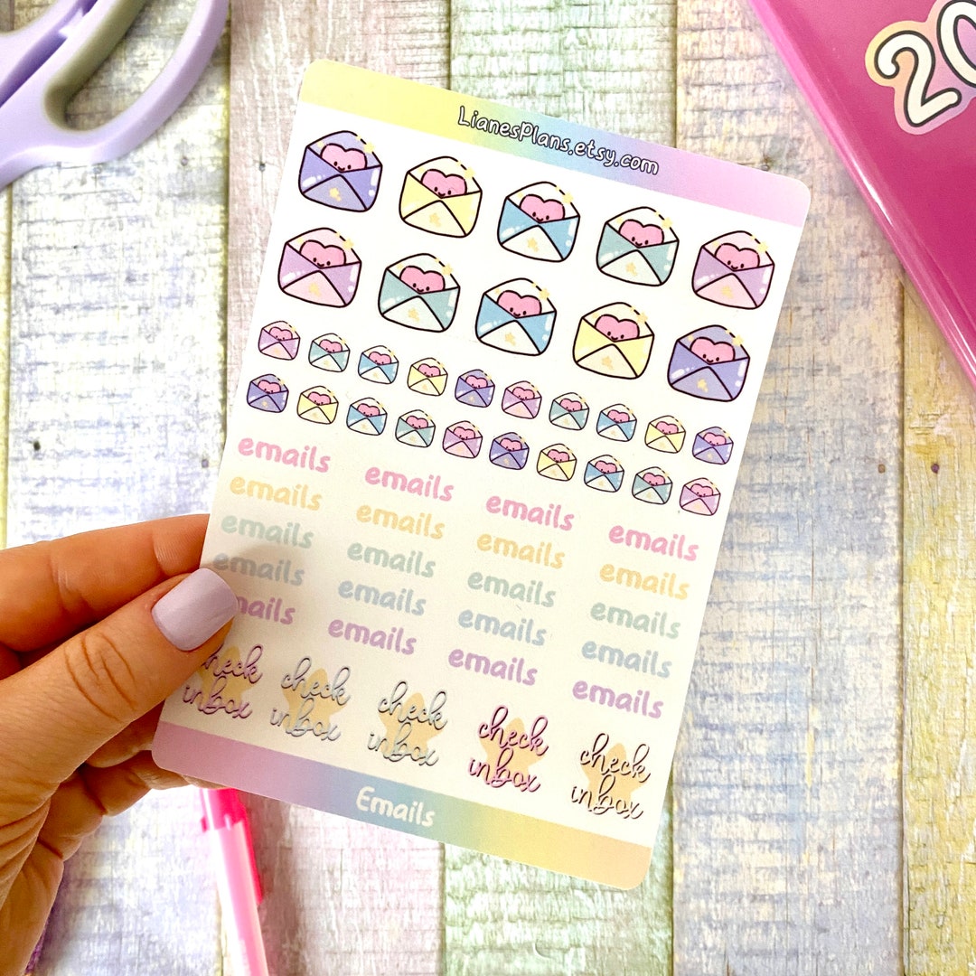 Cute Emails Transparent Planner Sticker Sheet, Pastel Inbox Doodle ...