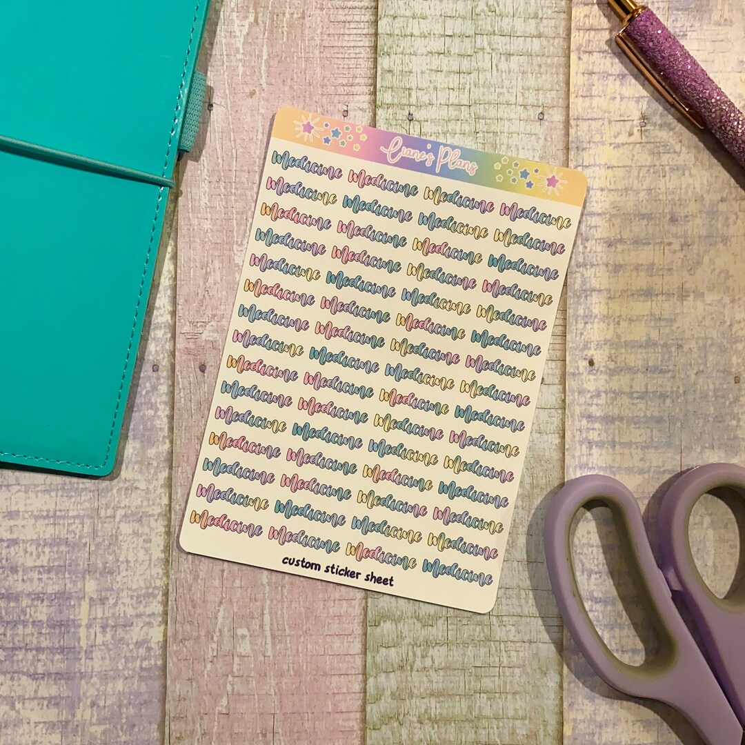 Custom Word Sticker Sheet for Planners, Journaling Deco, Rainbow Script ...