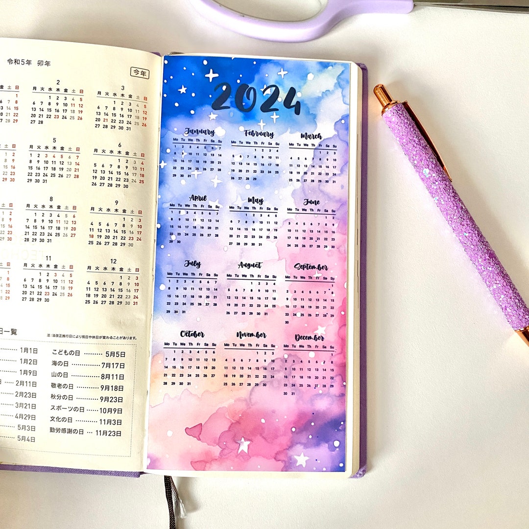 Full Page 2024 Hobo Weeks Calendar Sticker, Watercolour Stars Jumbo ...