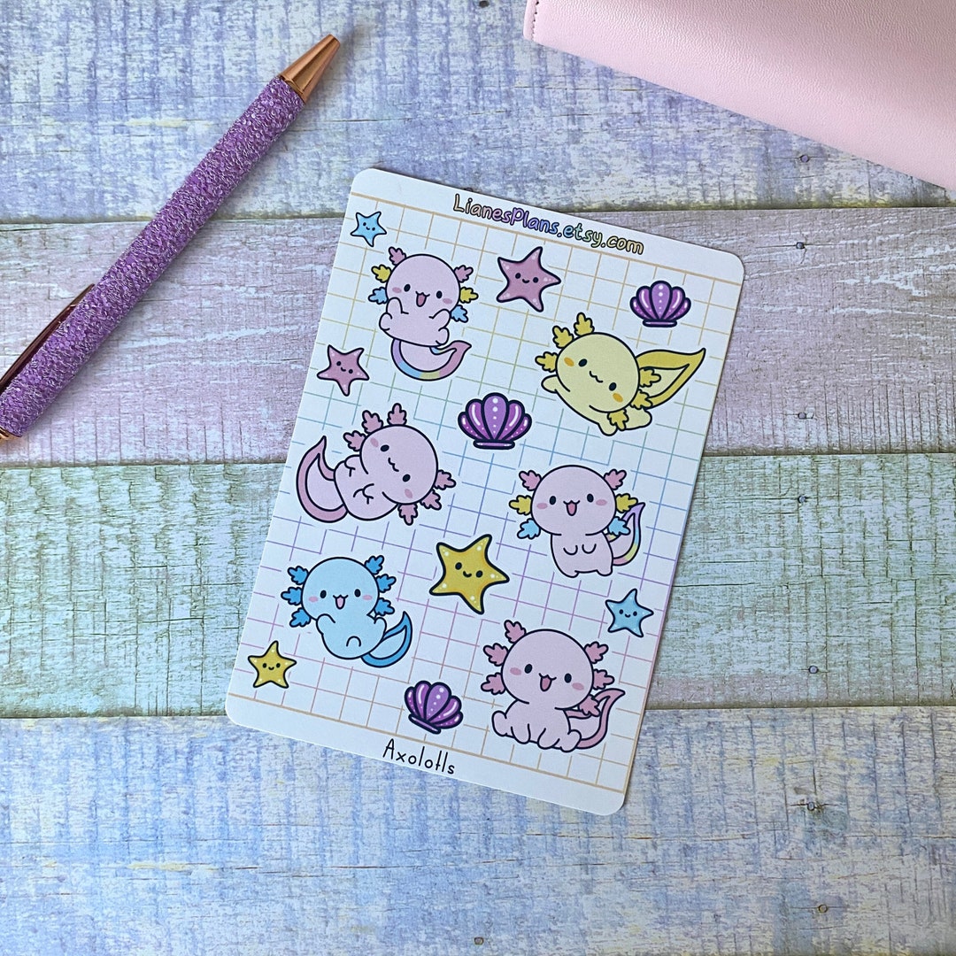 Axolotl Sticker Sheet, Kawaii Doodle Planner Stickers Fun Doodles, Fun ...