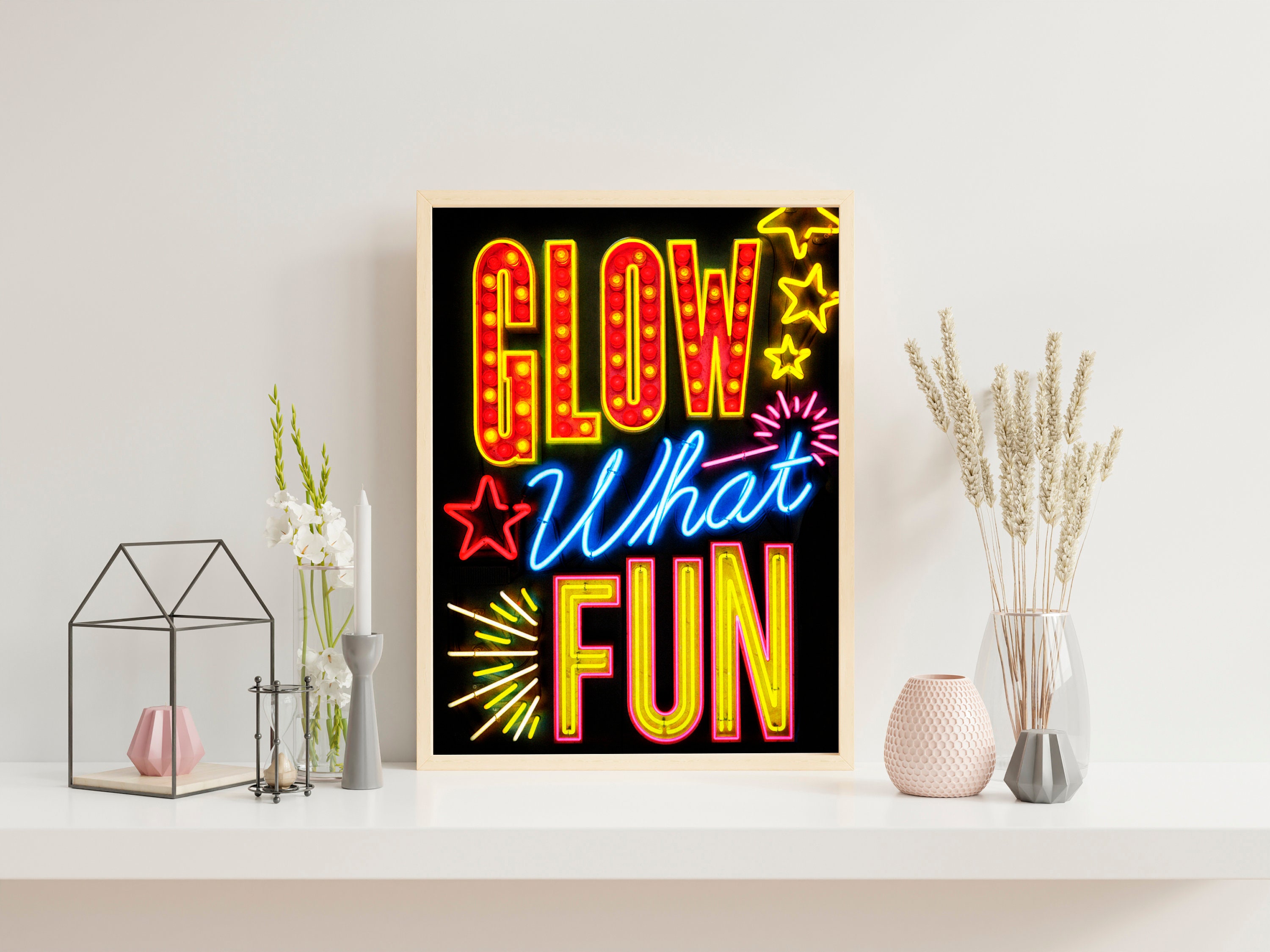 Glow Photography, Neon Fun Printable Wall Art, Contemporary Wall Decor ...