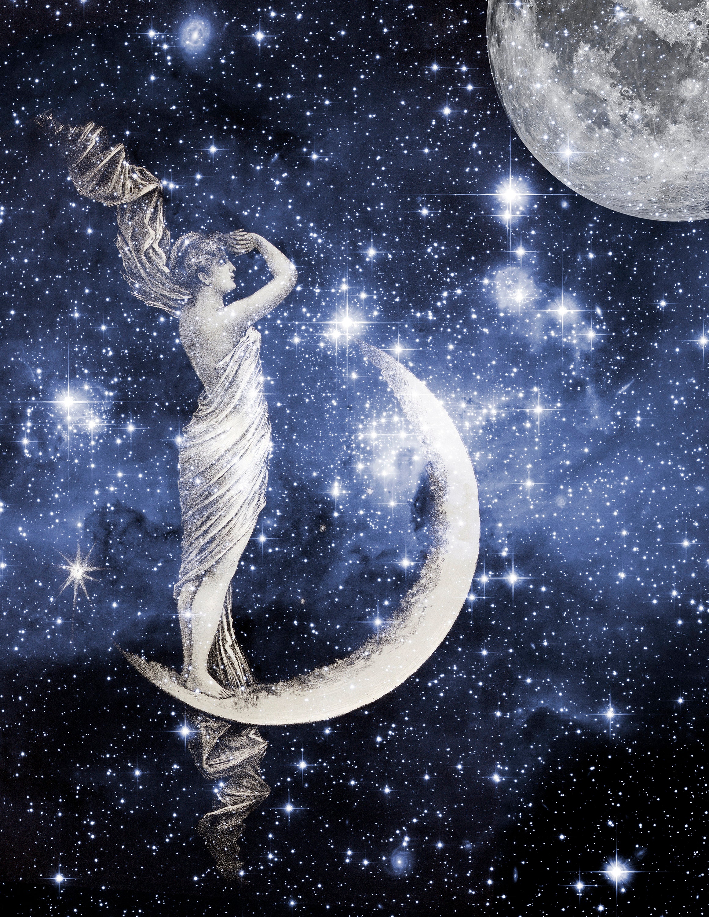 Vintage Lady on the Moon Art Print: Celestial Home Decor (digital ...
