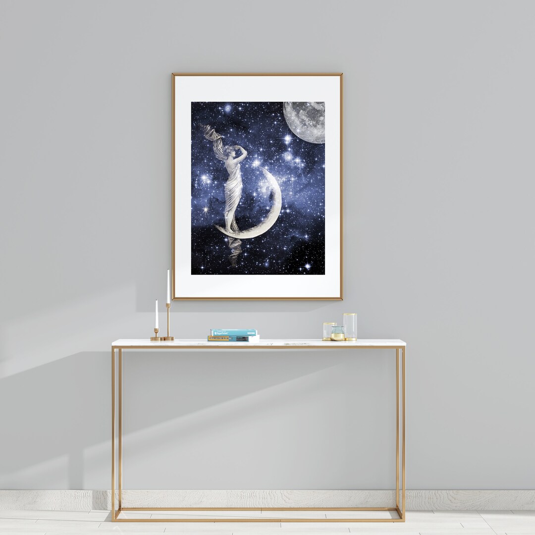 Vintage Lady on the Moon Art Print: Celestial Home Decor (digital ...