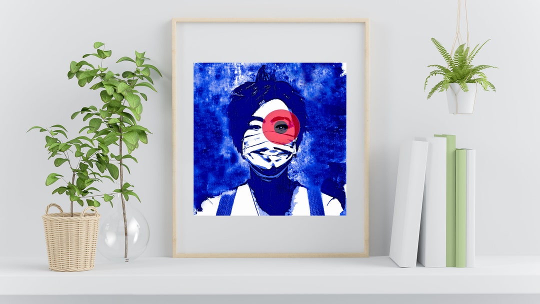 Blue Collage Art Print: Contemporary Portrait Modern Mixed Media ...
