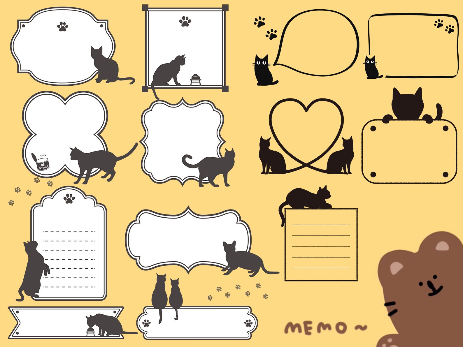 Cute Cartoon Cat Border | 132 PNG Files | Goodnotes, Onenote ...