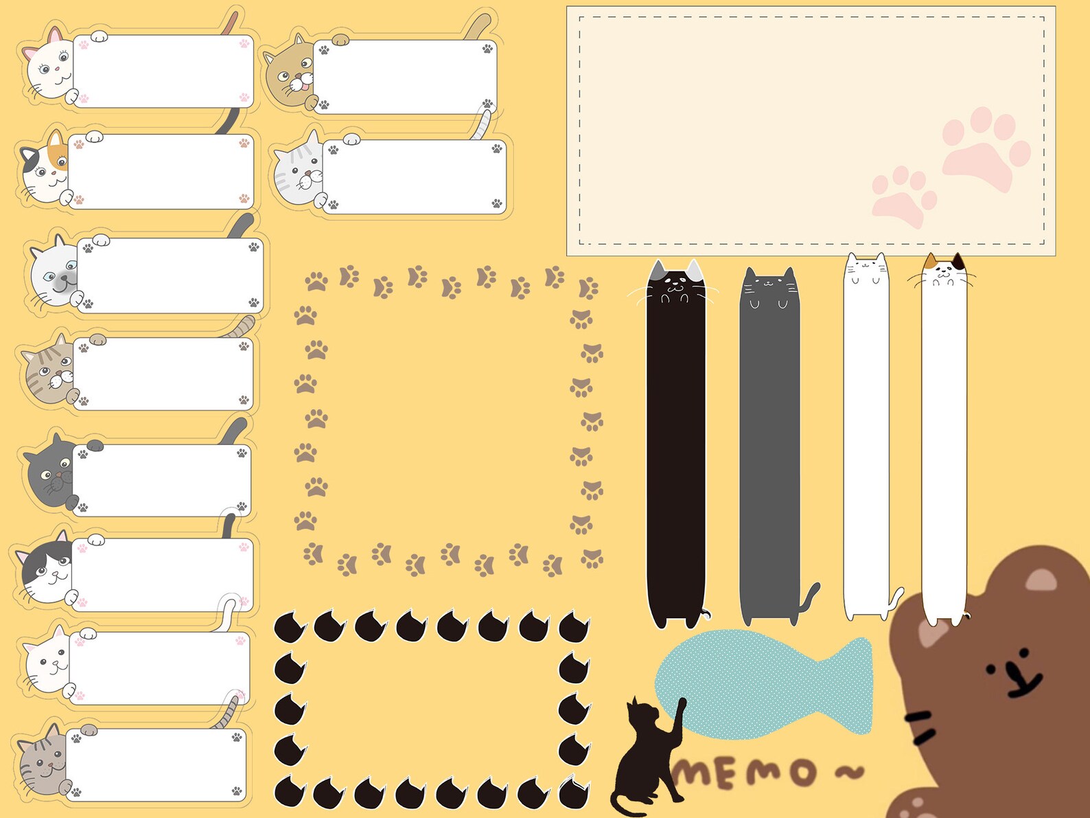 Cute Cartoon Cat Border | 132 PNG Files | Goodnotes, Onenote ...
