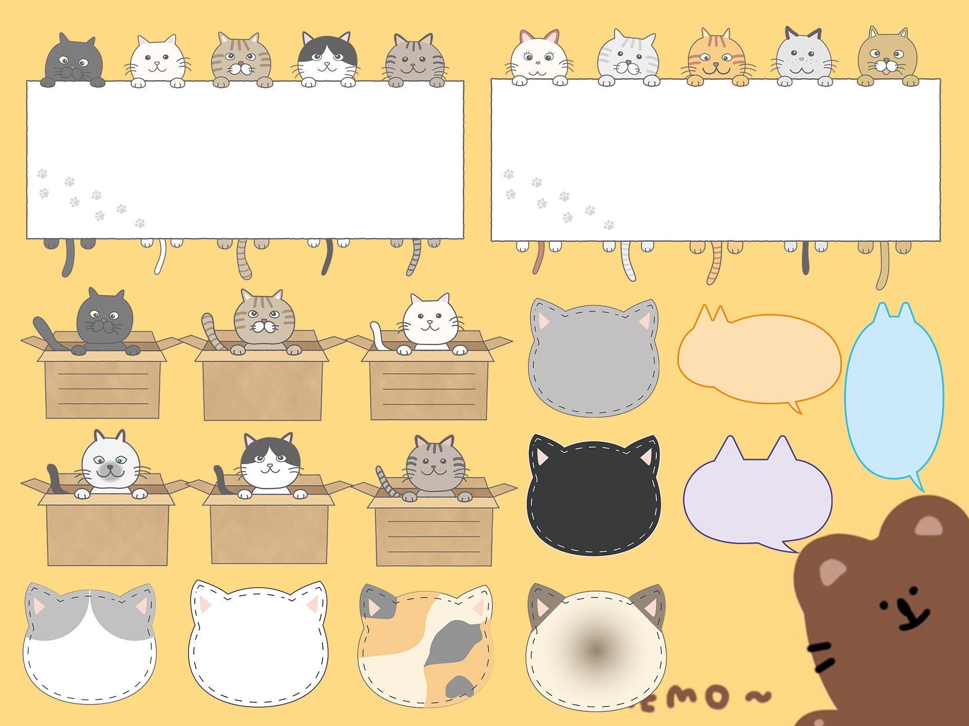 Cute Cartoon Cat Border | 132 PNG Files | Goodnotes, Onenote ...