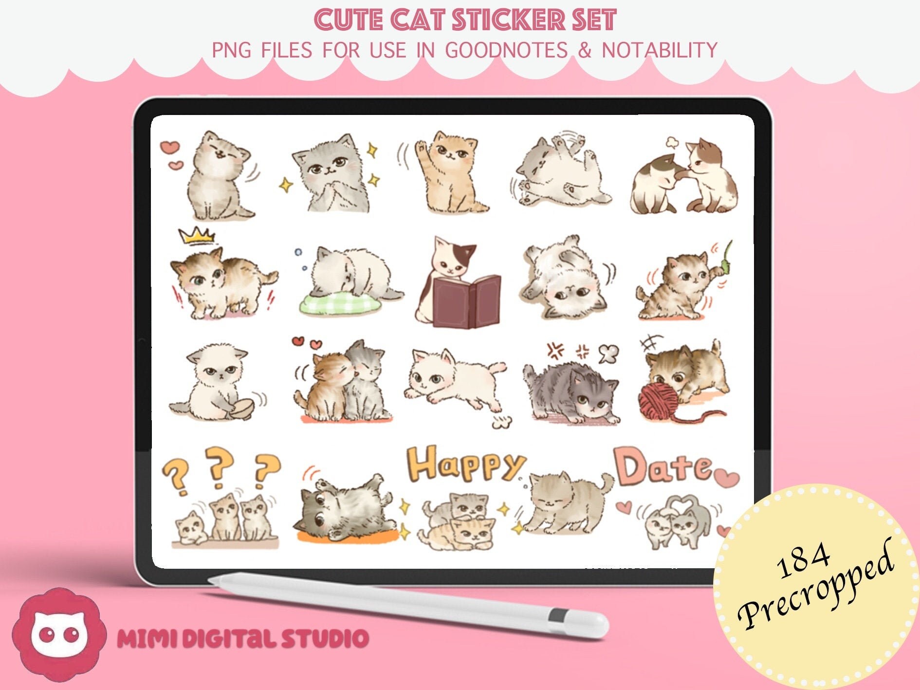 Cute Cat Digital Stickers Set 184 Stickers Pre-cropped PNG - Etsy UK