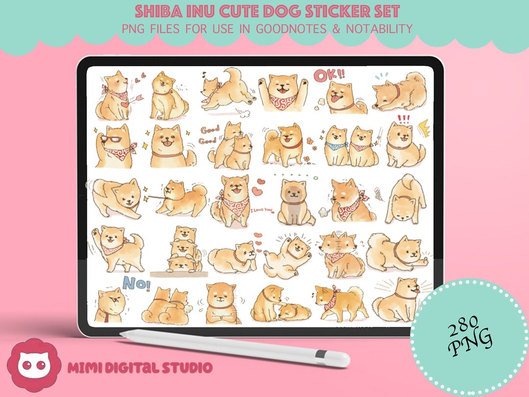 Shiba Inu Cute Dog Digital Stickers Set | 280 Stickers | PNG Files ...