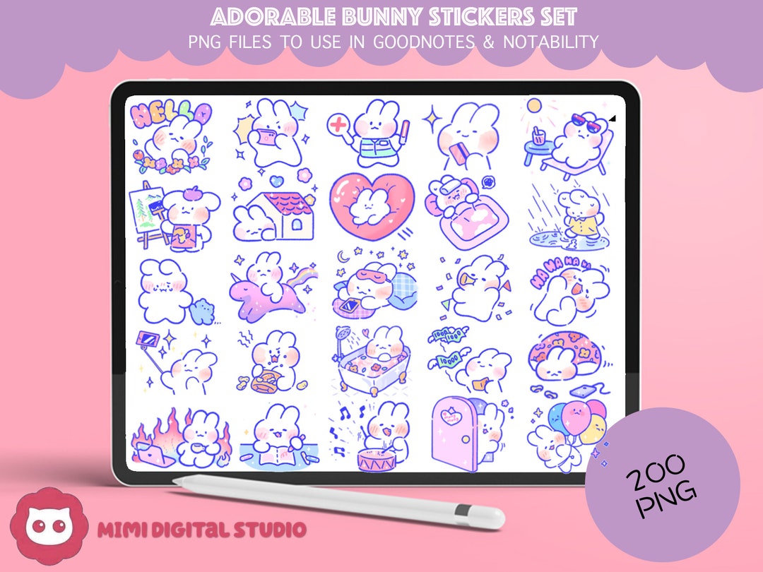Enchanting Bunny Dreams - 200 Adorable PNG Stickers for Goodnotes and ...