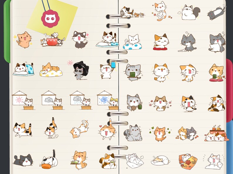 Cuddly Cat Digital Stickers Set | 320 Stickers | PNG Transparent ...