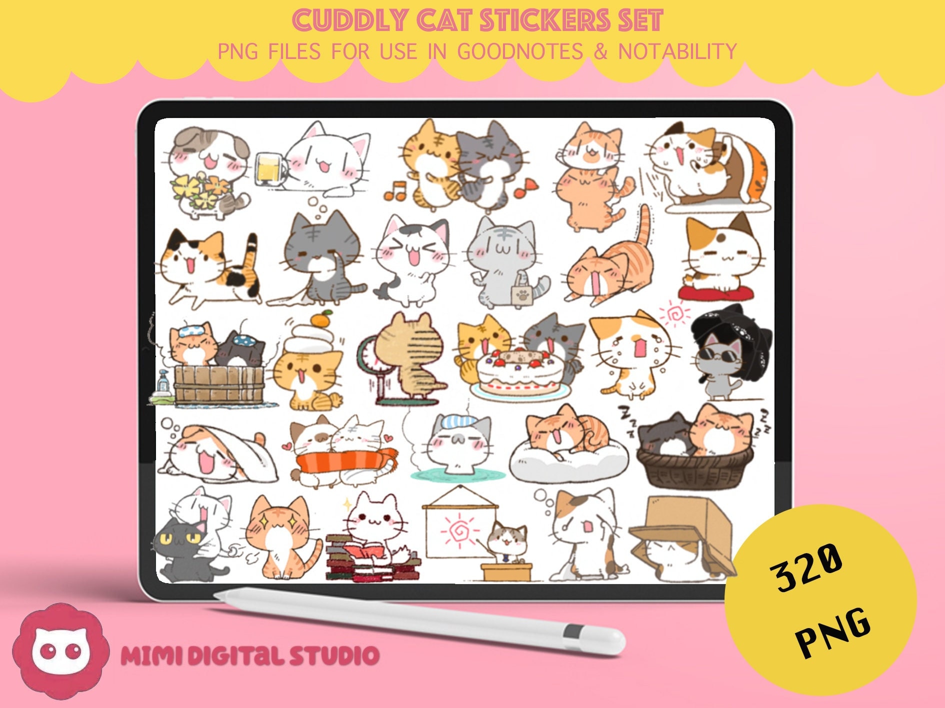 Cuddly Cat Digital Stickers Set | 320 Stickers | PNG Transparent ...