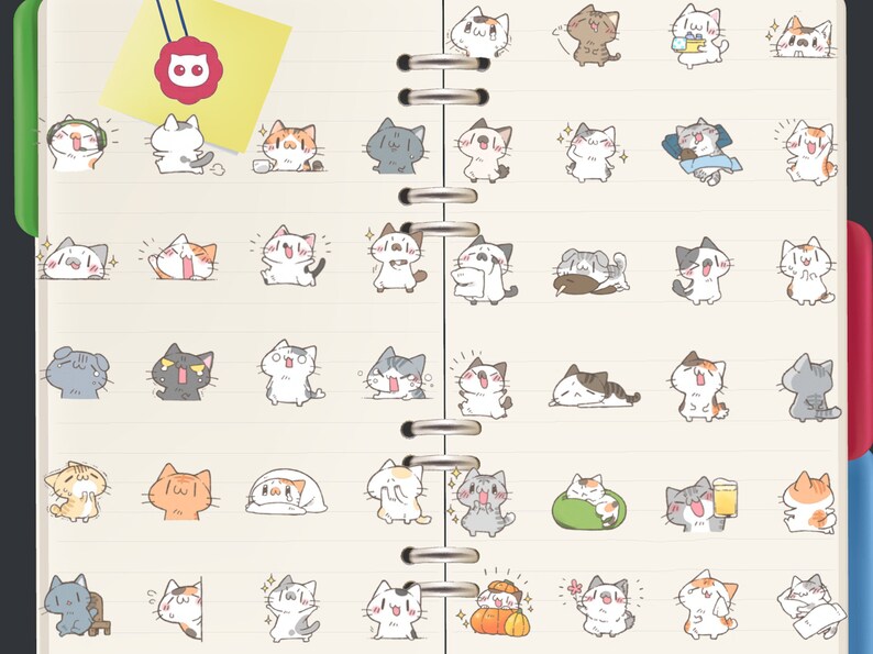 Cuddly Cat Digital Stickers Set | 320 Stickers | PNG Transparent ...