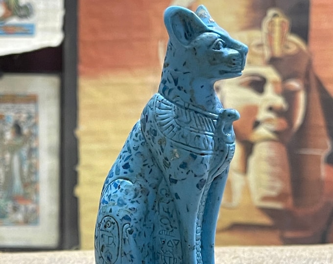 Egyptian Bastet Cat Statue, Bastet Statue, Egyptian Blue Bastet Cat ...