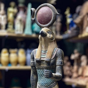 RA the God of Sun Wearing Sun Disk With a Falcon Face - Altar Statue ...