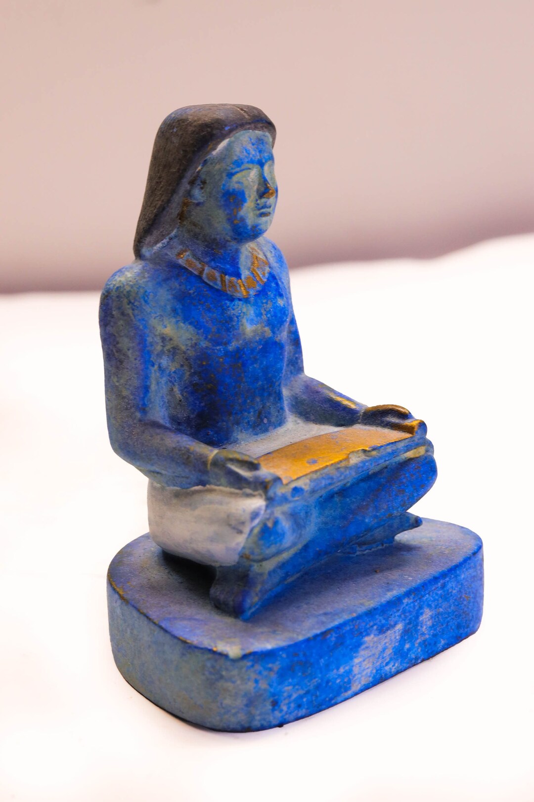 Marvelous Blue Egyptian Scribe Statue, Read and Write Figurine Statue ...