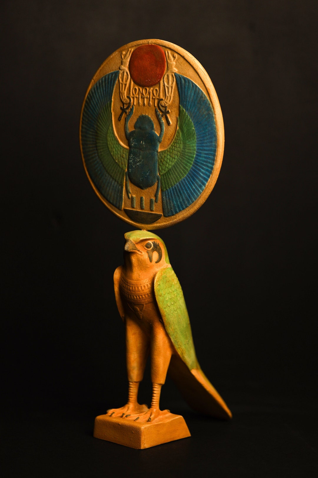 Glorious Egyptian God Horus Statue With Sun Disc and Scarab on It, God ...