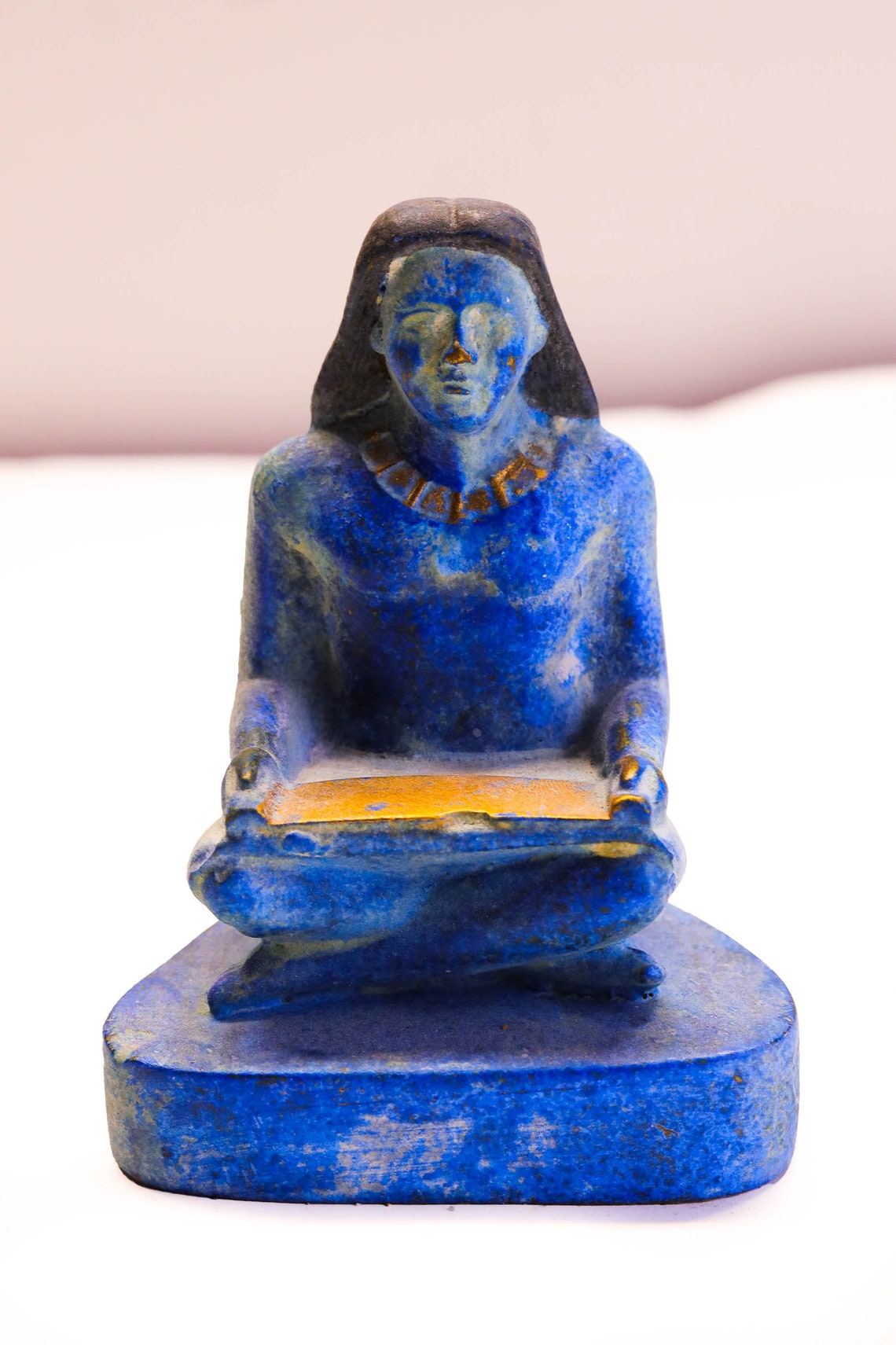 Marvelous Blue Egyptian Scribe Statue, Read and Write Figurine Statue ...