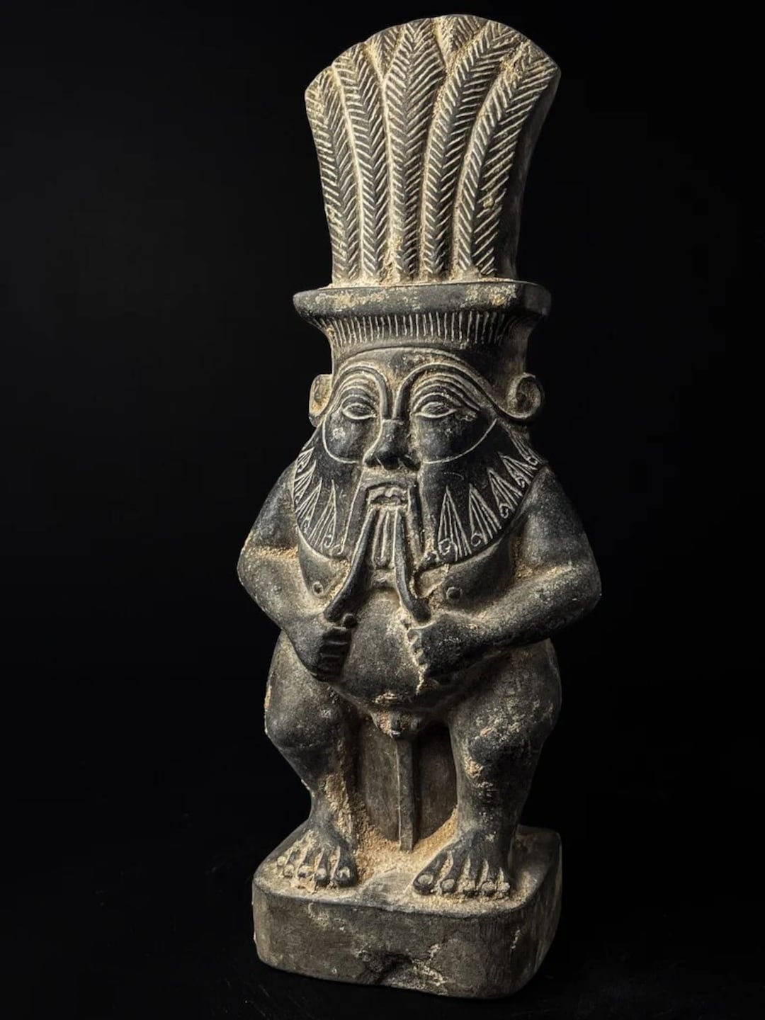 Egyptian God Bes, Bes Replica Statue Made From Basalt Stone, Protective ...
