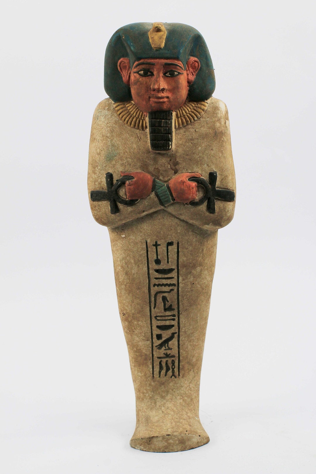 King Tutankhamun Ushabti, Ushabti for King Tutankhamun Holding 2 Ankh Key of Life - Made in ...
