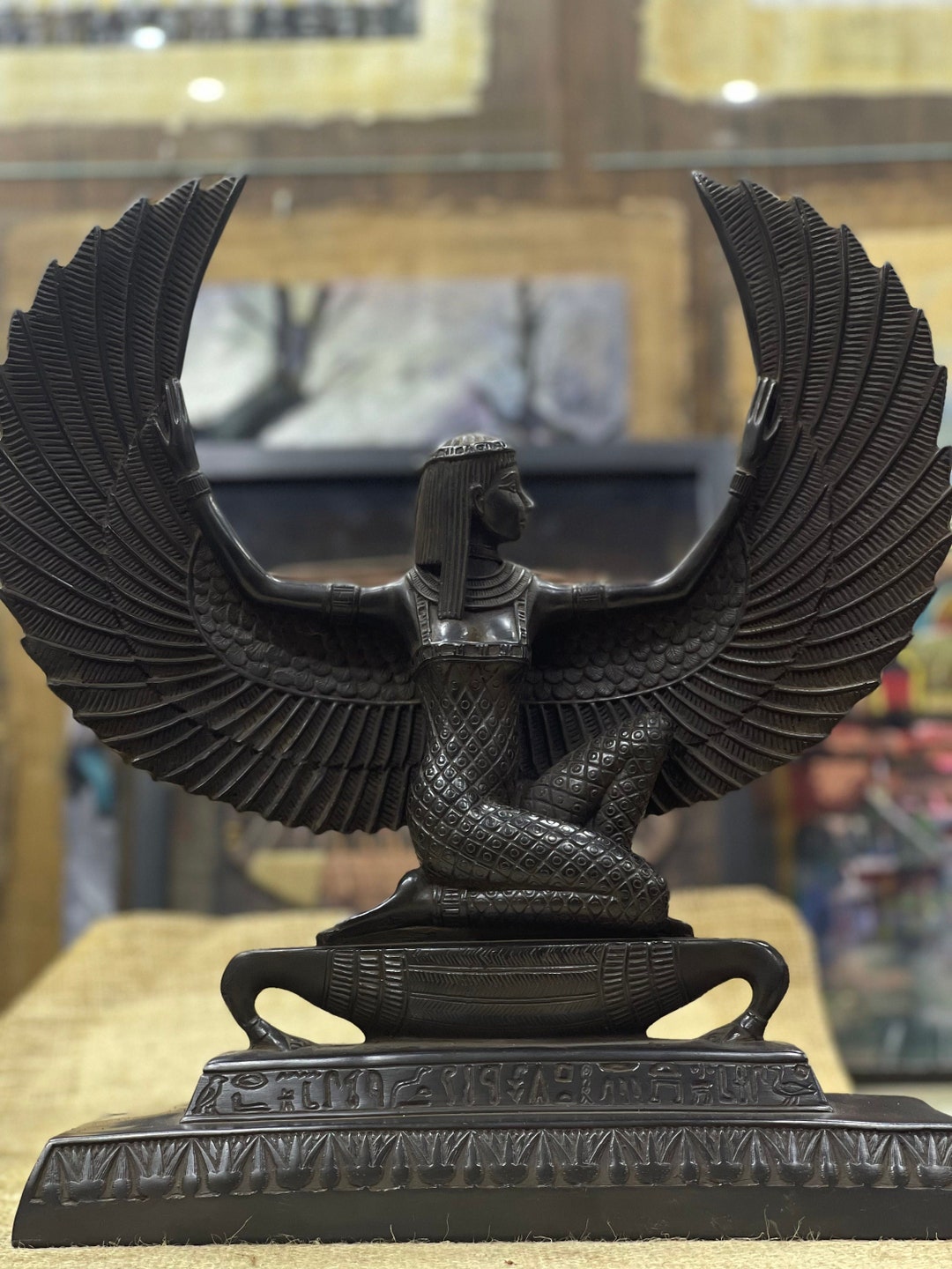Large Egyptian Goddess Isis, Winged Isis Statue With Color Paints ...