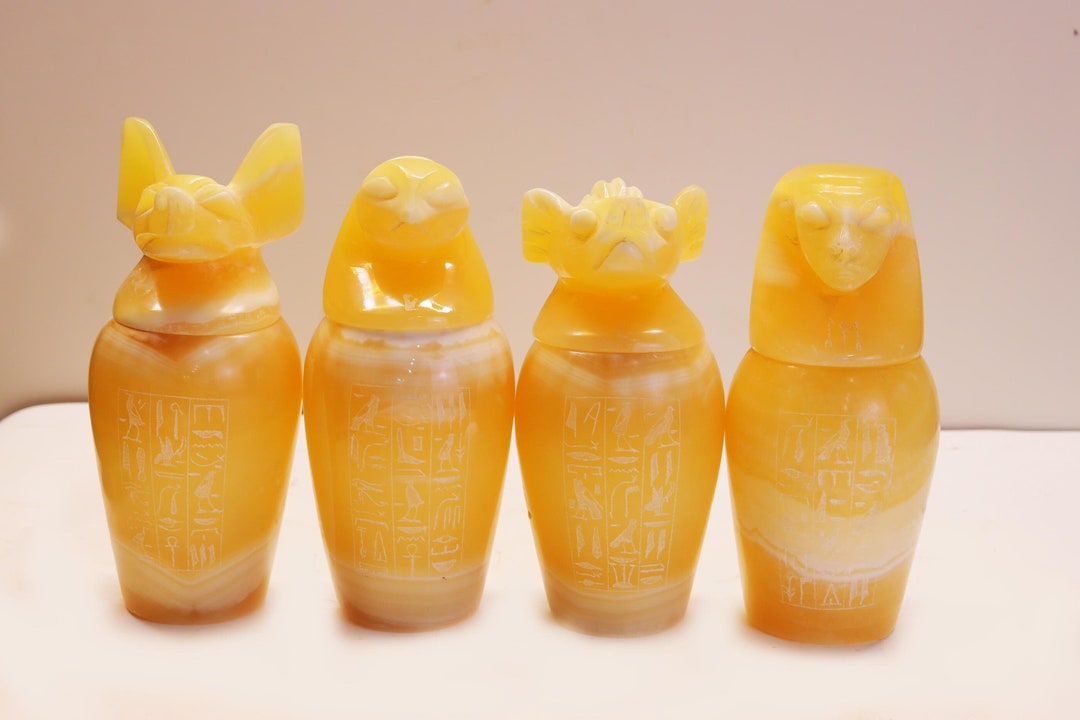 Gorgeous Light Hand-carved Canopic Jars - Egyptian Jars - Handmade ...