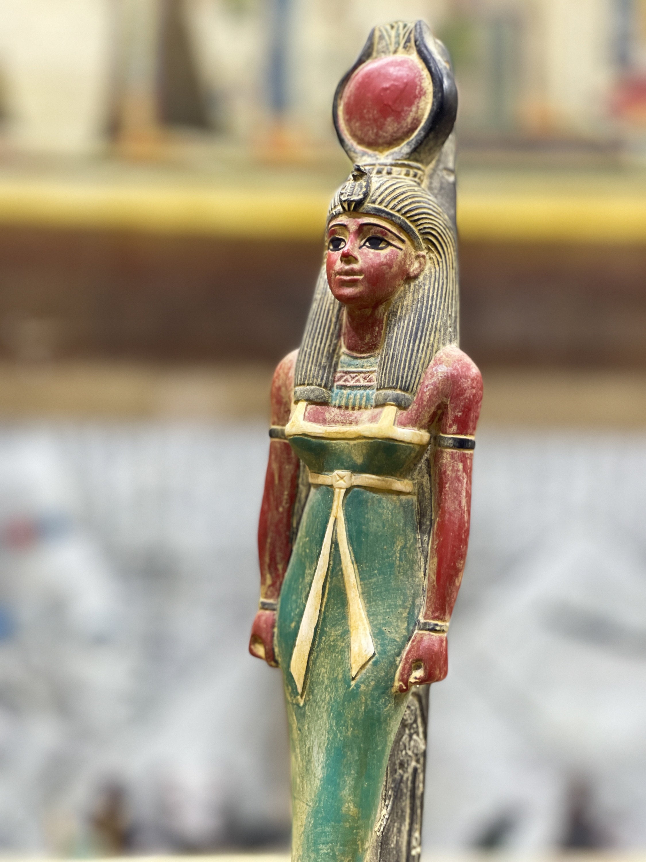 Egyptian Goddess Isis Statue, Goddess Isis With Goddess Hathor Sundisk ...