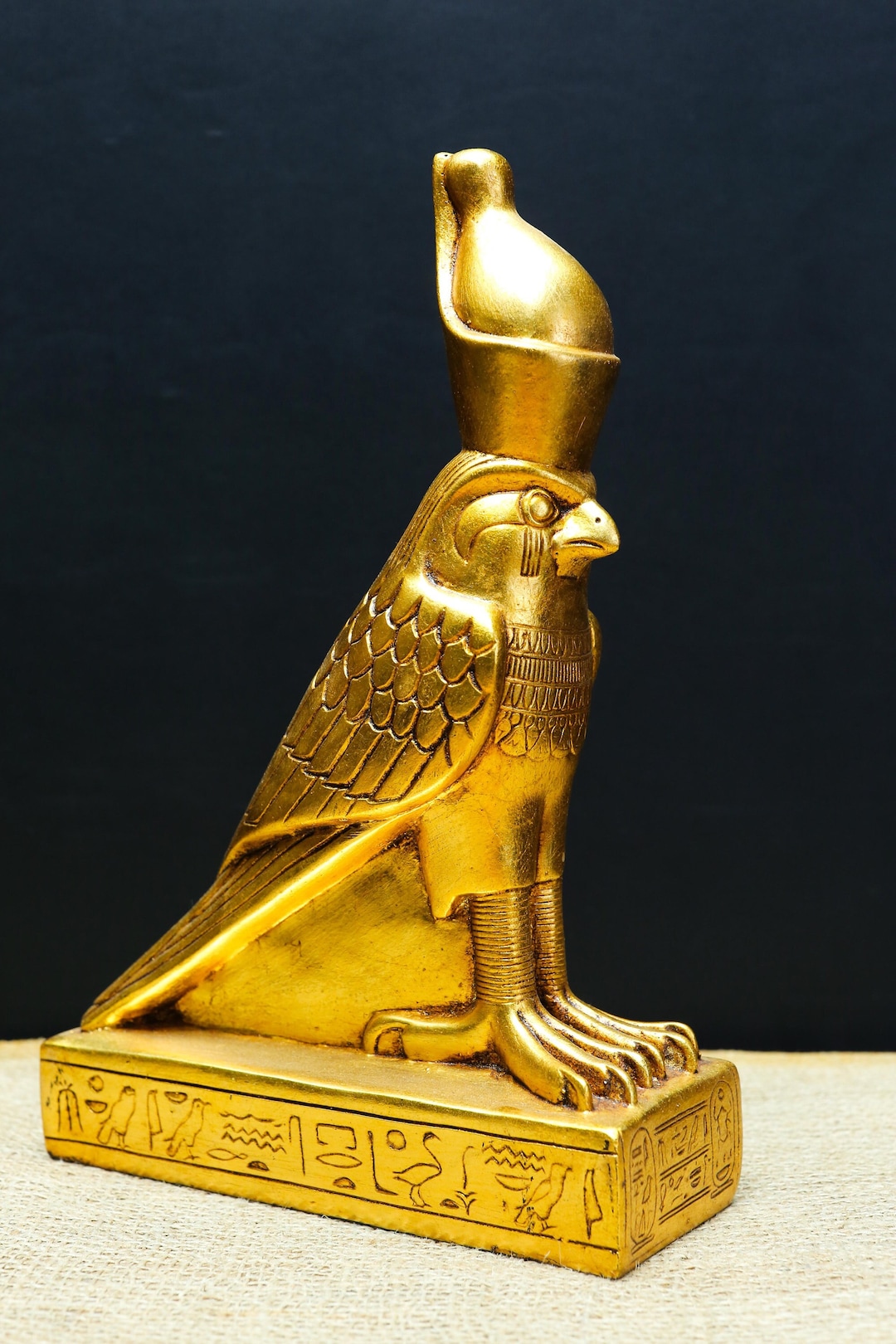 Golden Large God Horus Wearing Double Crown - Horus Statue - Falcon ...