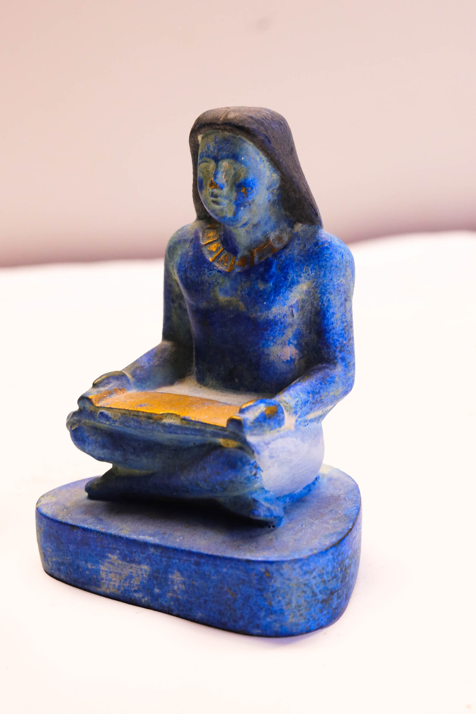 Marvelous Blue Egyptian Scribe Statue, Read and Write Figurine Statue ...