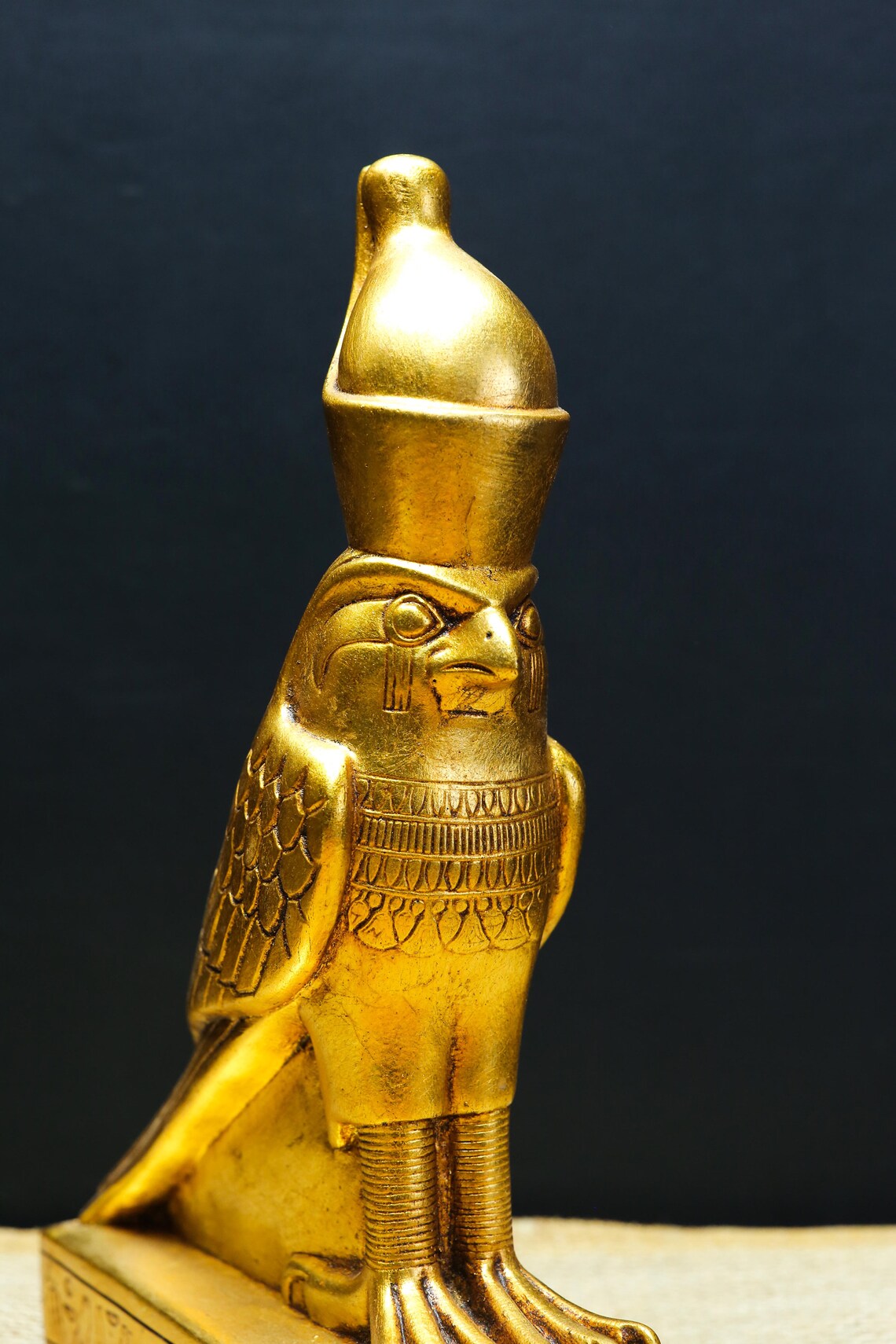 Golden Large God Horus Wearing Double Crown - Horus Statue - Falcon ...