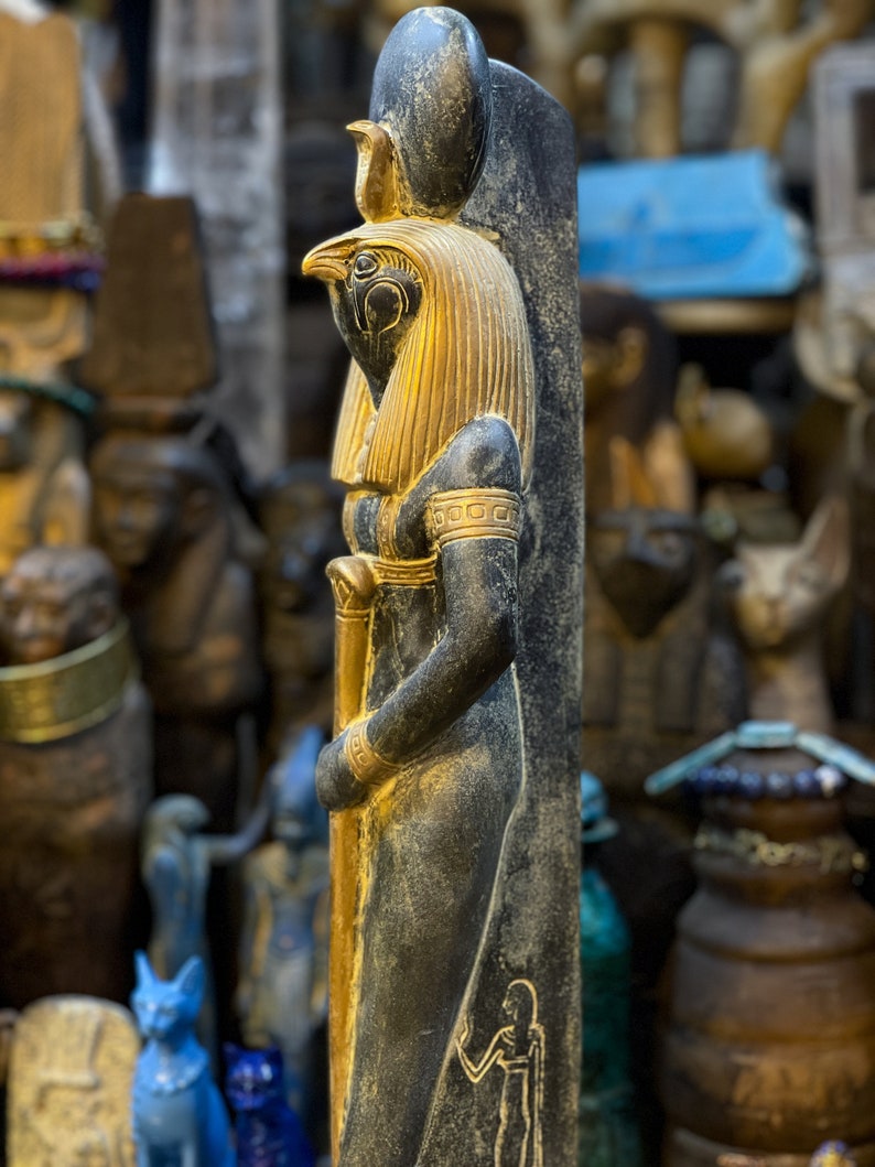 RA the God of Sun Wearing Sun Disk With a Falcon Face - Altar Statue ...