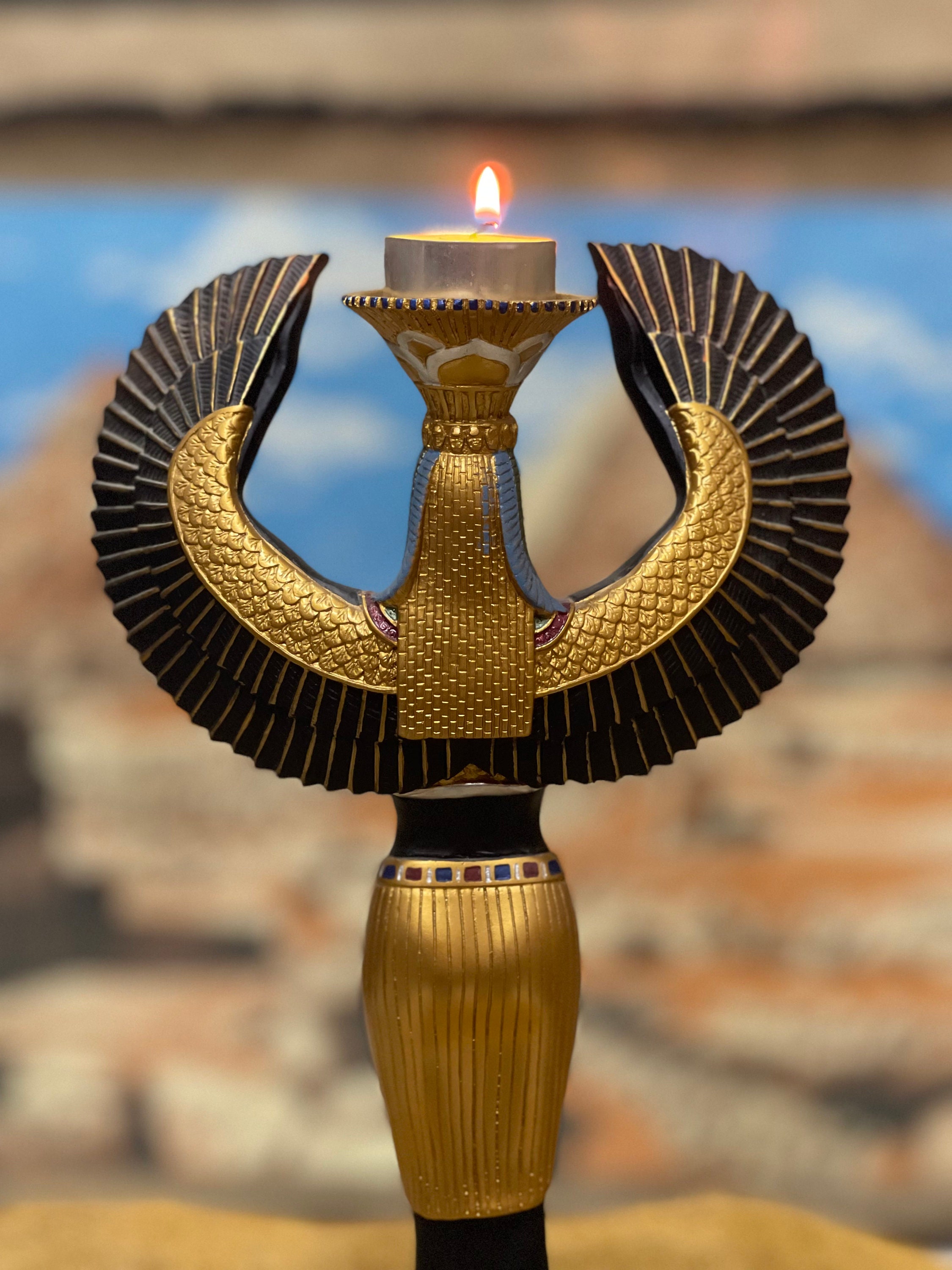 Black/gold Egyptian Goddess Isis Statue, Candleholder Isis Statue. - Etsy