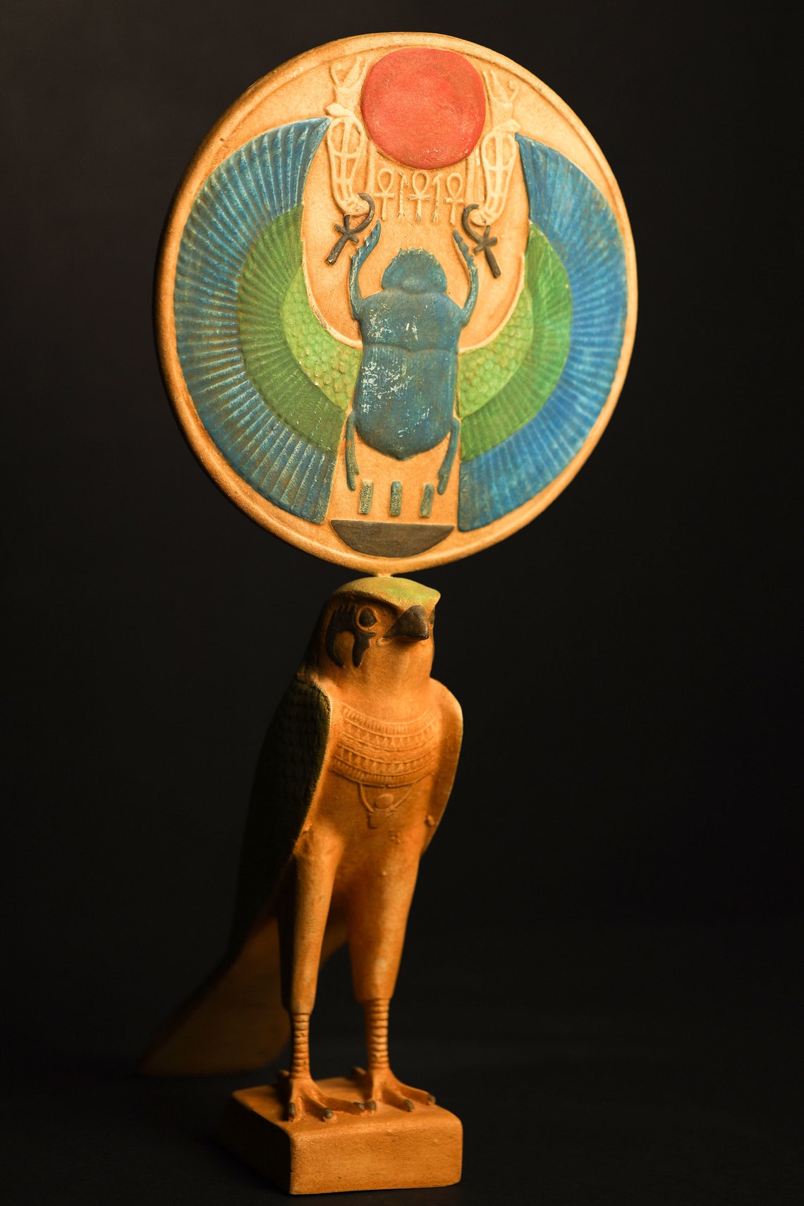 Glorious Egyptian God Horus Statue With Sun Disc and Scarab on It, God ...