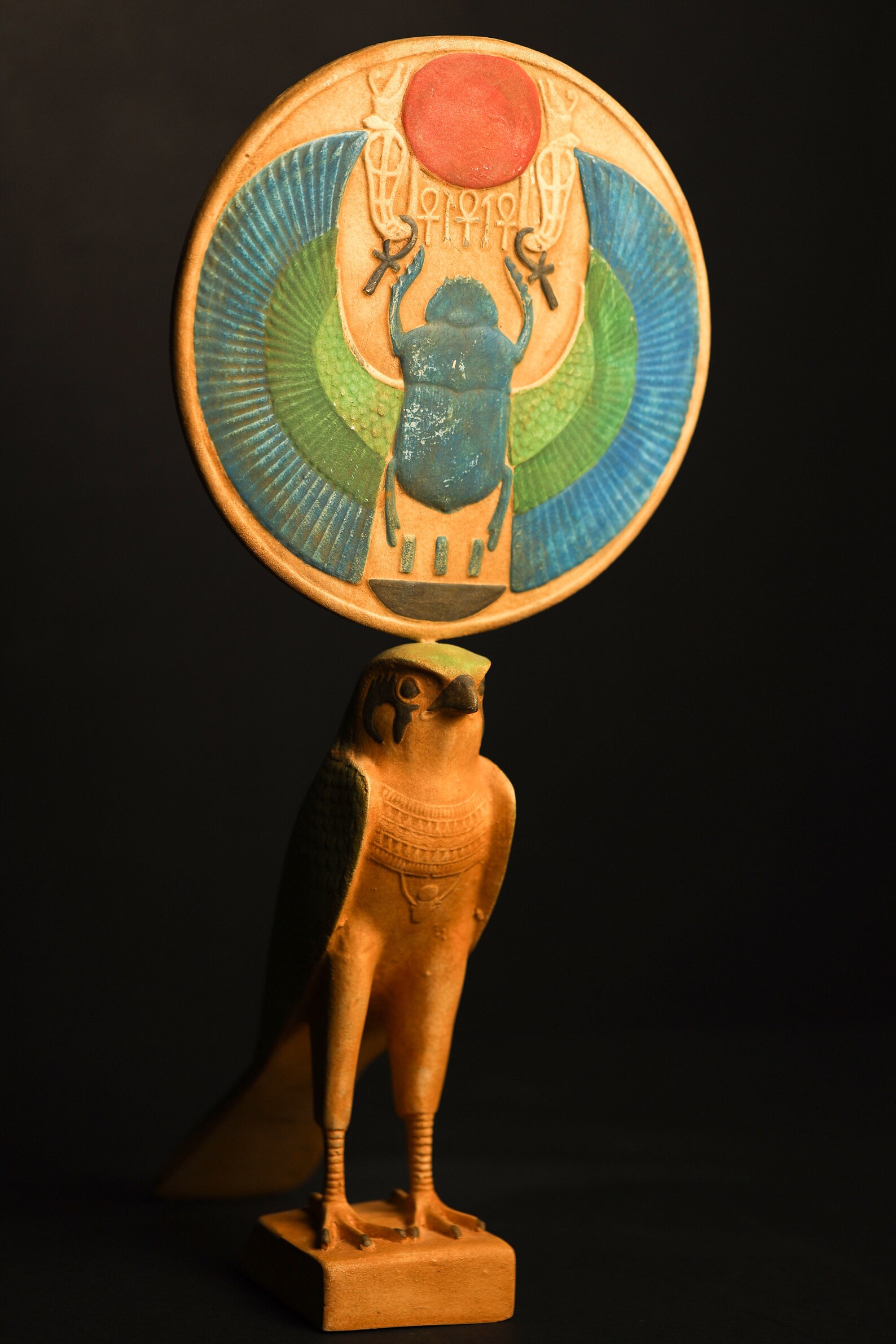 Glorious Egyptian God Horus Statue With Sun Disc and Scarab on It, God ...
