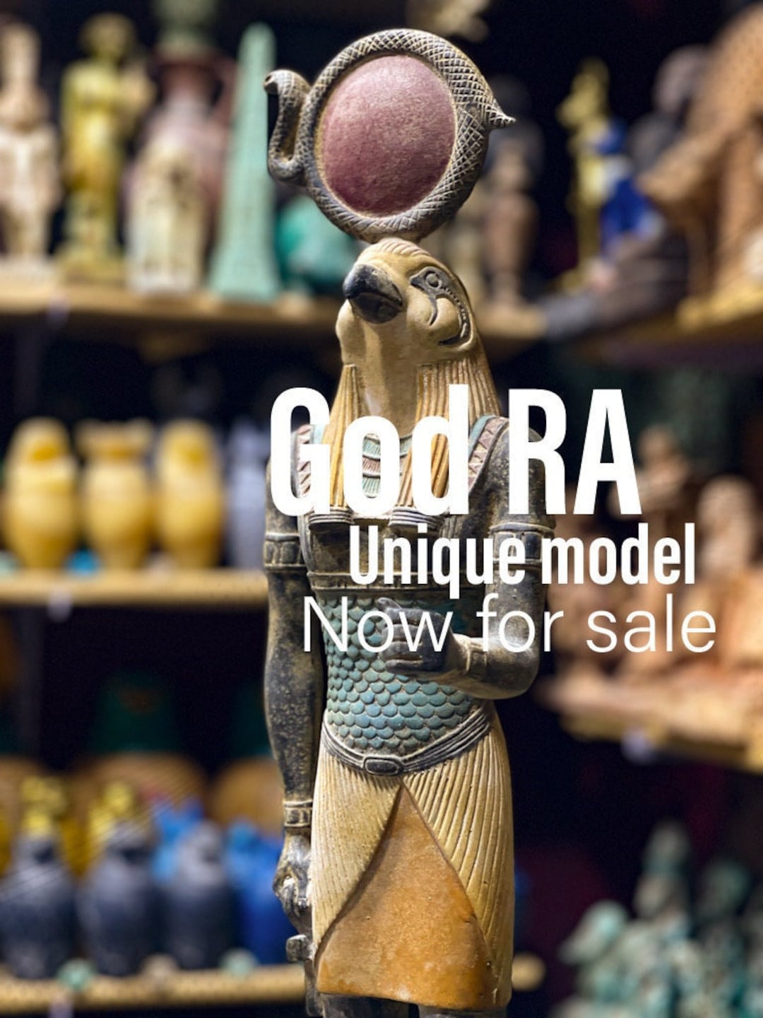 RA the God of Sun Wearing Sun Disk With a Falcon Face - Altar Statue ...