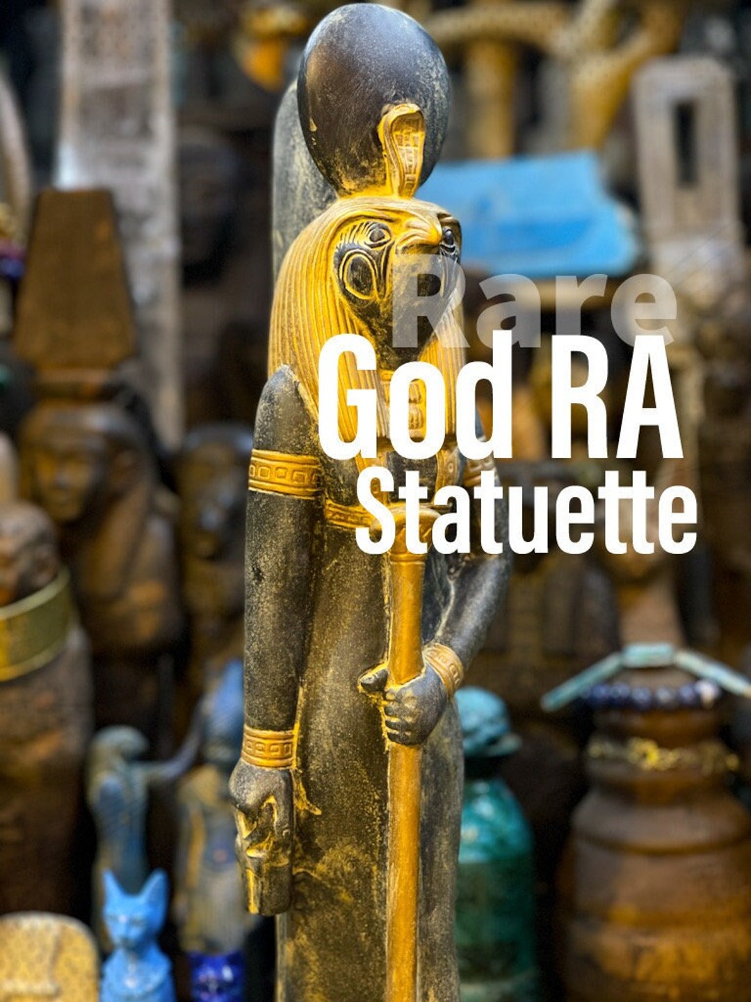 RA the God of Sun Wearing Sun Disk With a Falcon Face - Altar Statue ...