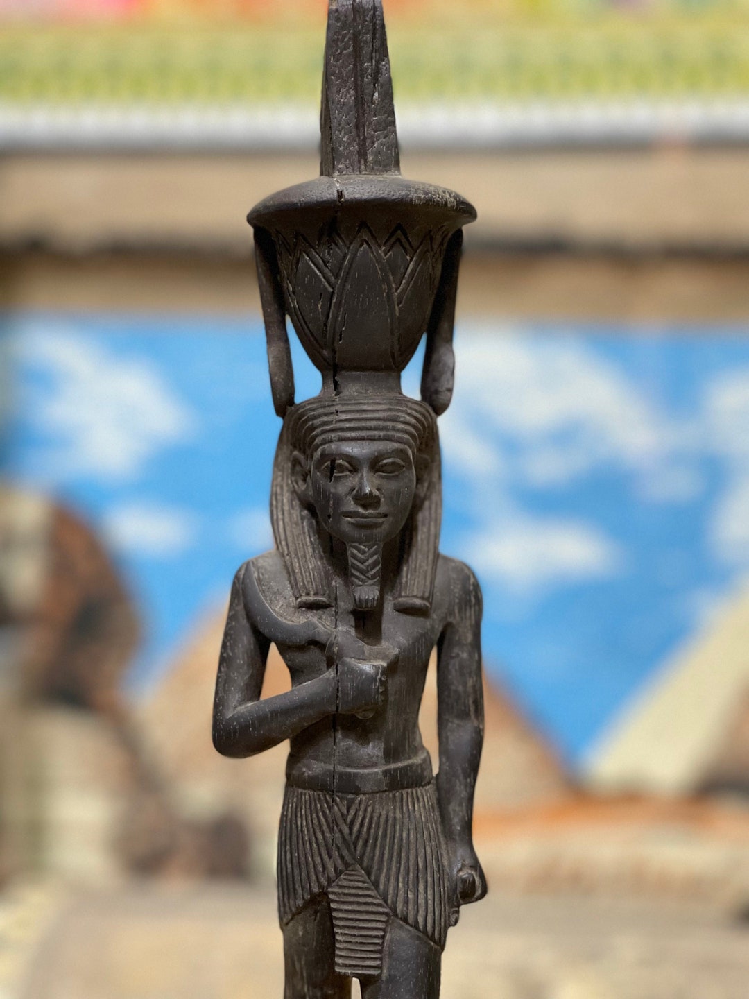15" Handcarved Wooden Statue for the Memphite God Nefertem With a Water ...