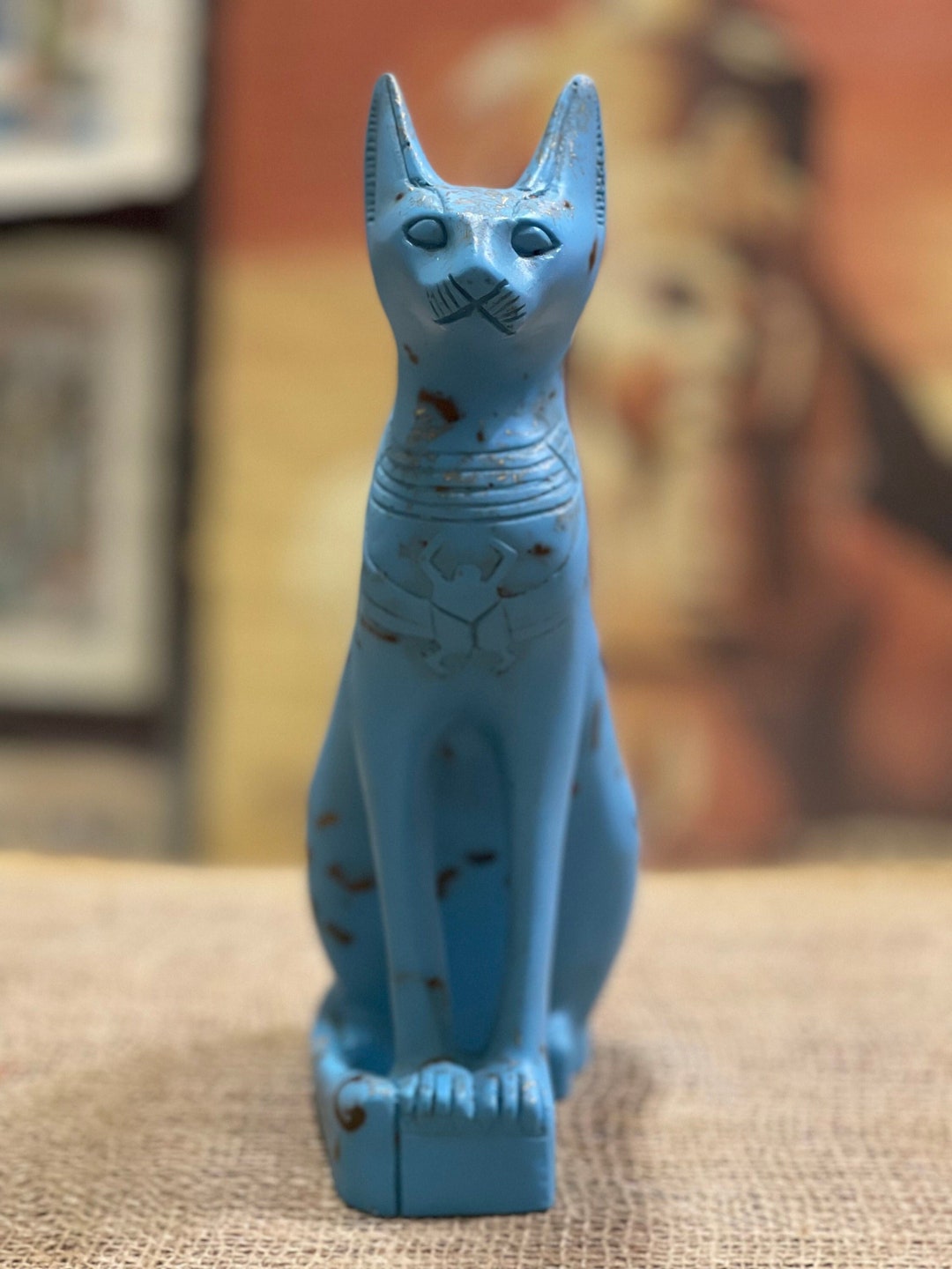 Egyptian Bastet Cat Statue, Bastet Statue, Egyptian Blue Bastet Cat ...