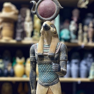 RA the God of Sun Wearing Sun Disk With a Falcon Face - Altar Statue ...