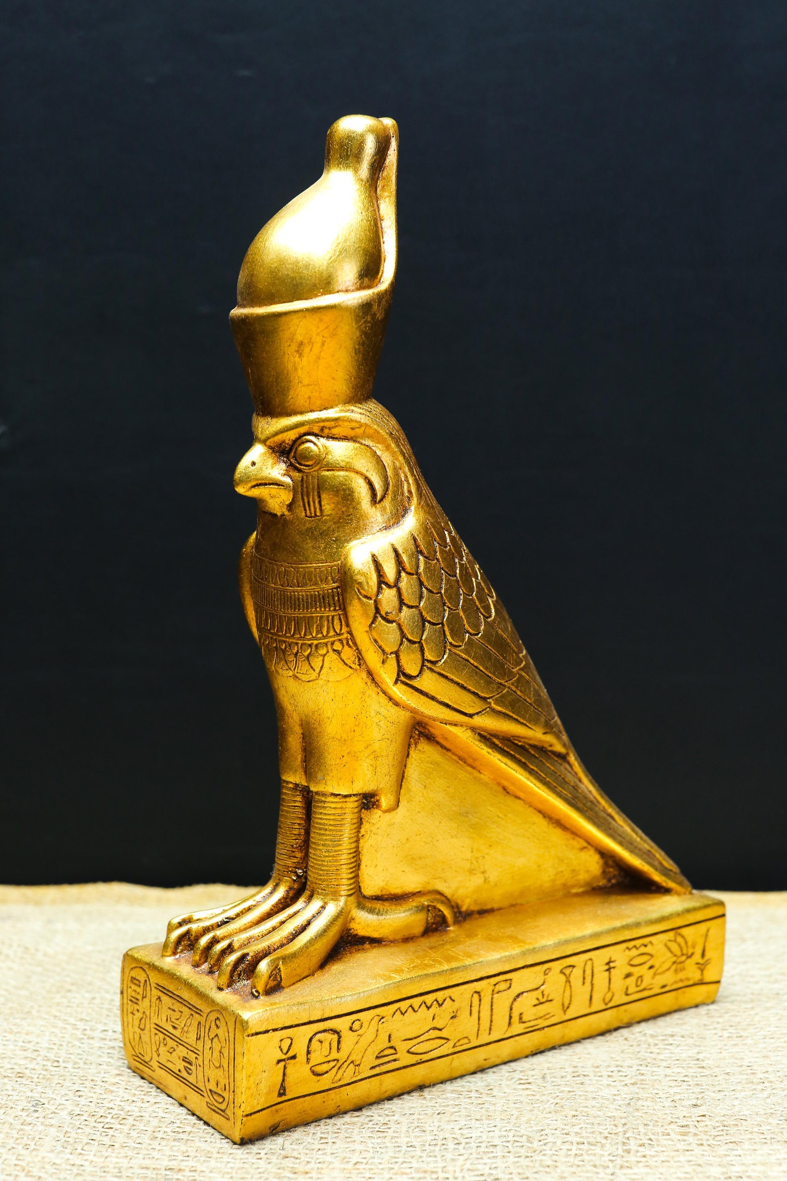 Golden Large God Horus Wearing Double Crown - Horus Statue - Falcon ...