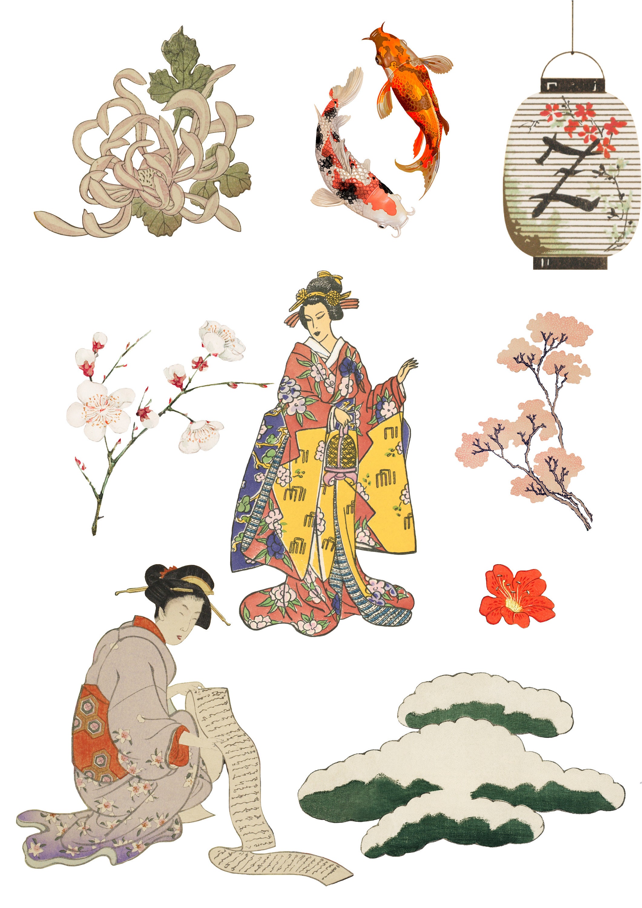 Asian Oriental Style Digital Collage Sheet, Japanese, PNG, Clip Art ...