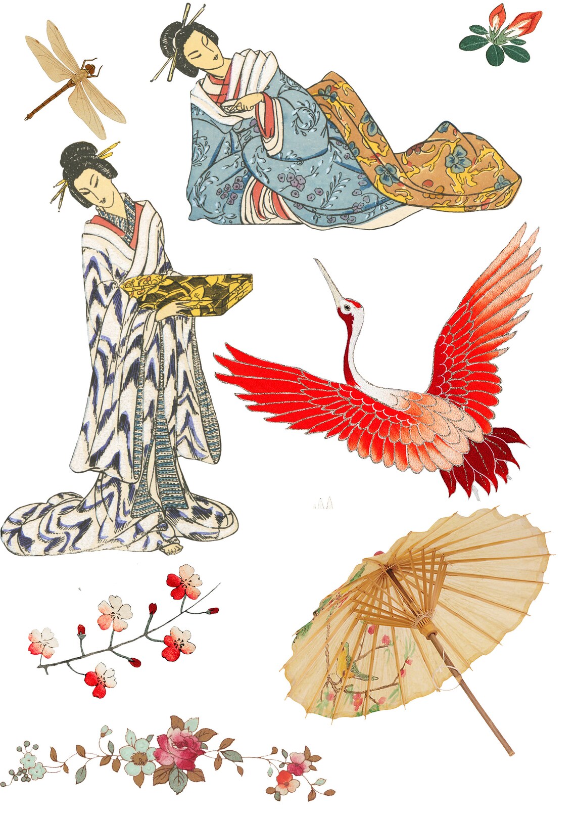 Asian Oriental Style Digital Collage Sheet, Japanese, PNG, Clip Art ...