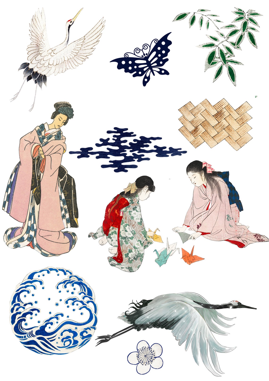 Asian Oriental Style Digital Collage Sheet, Japanese, PNG, Clip Art ...