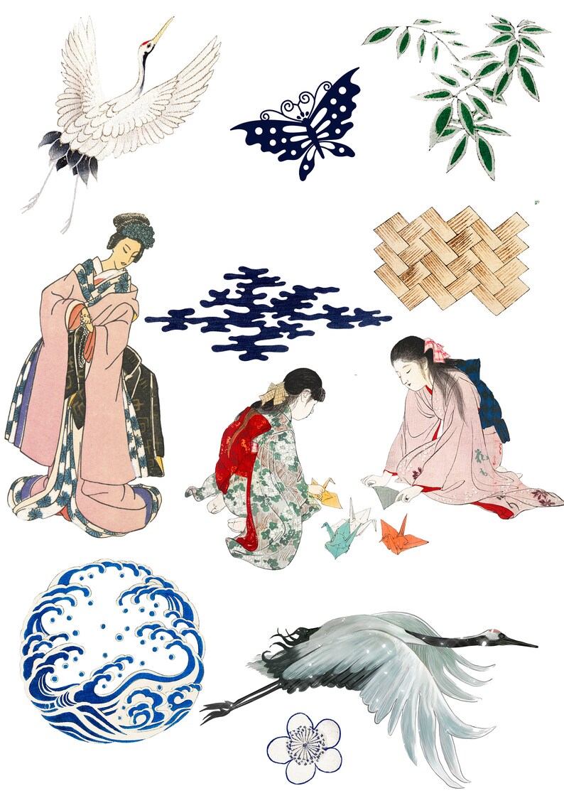 Asian Oriental Style Digital Collage Sheet, Japanese, PNG, Clip Art ...