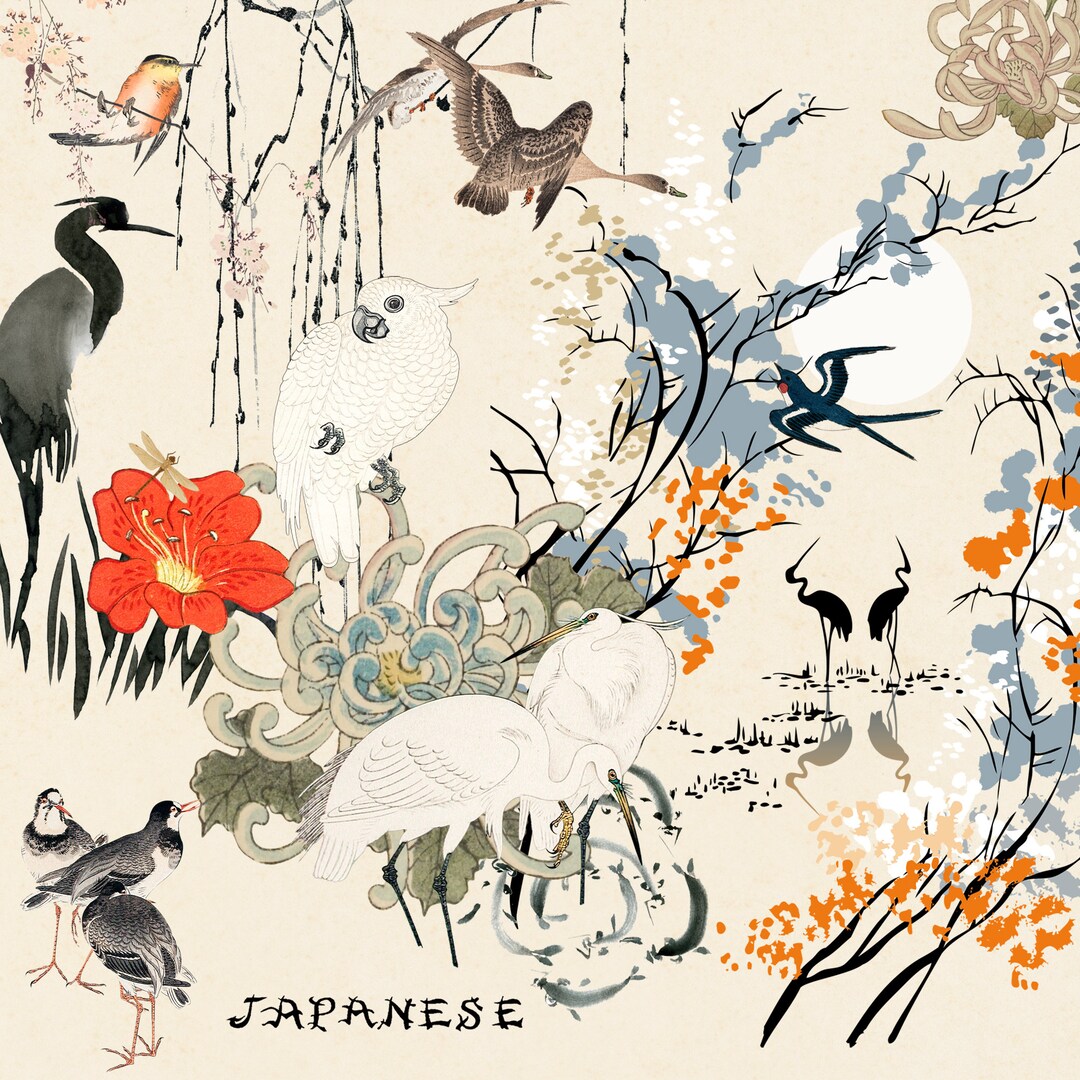 Asian Oriental Style Digital Collage Sheet, Japanese, PNG, Clip Art ...