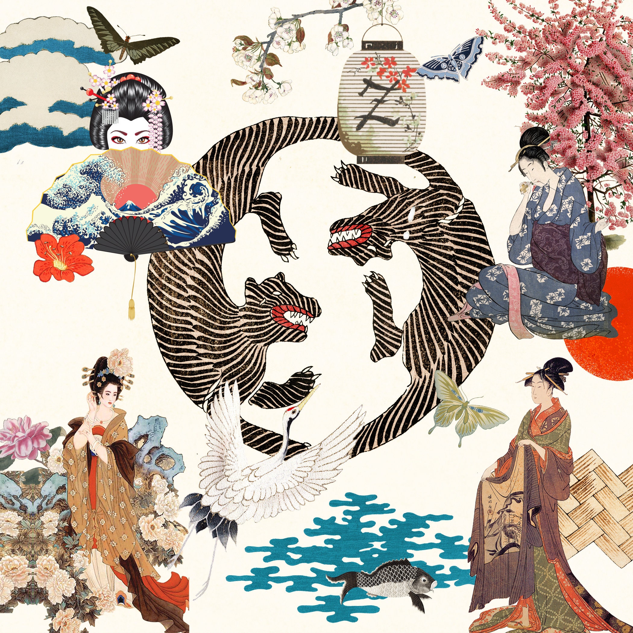 Oriental Style Digital Collage Sheet, Asian, Japanese PNG, Clip Art ...