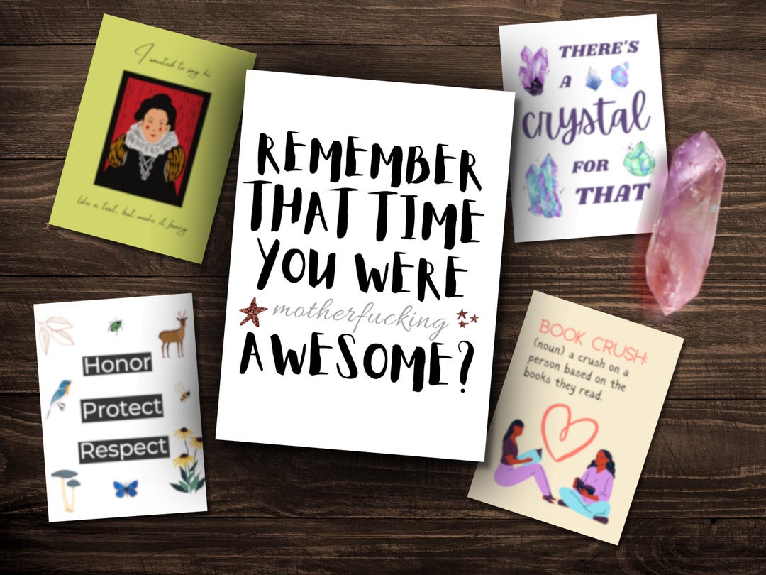 Fun Greeting Cards Set: Book Lover, Crystals, Life Advice, Self Care ...